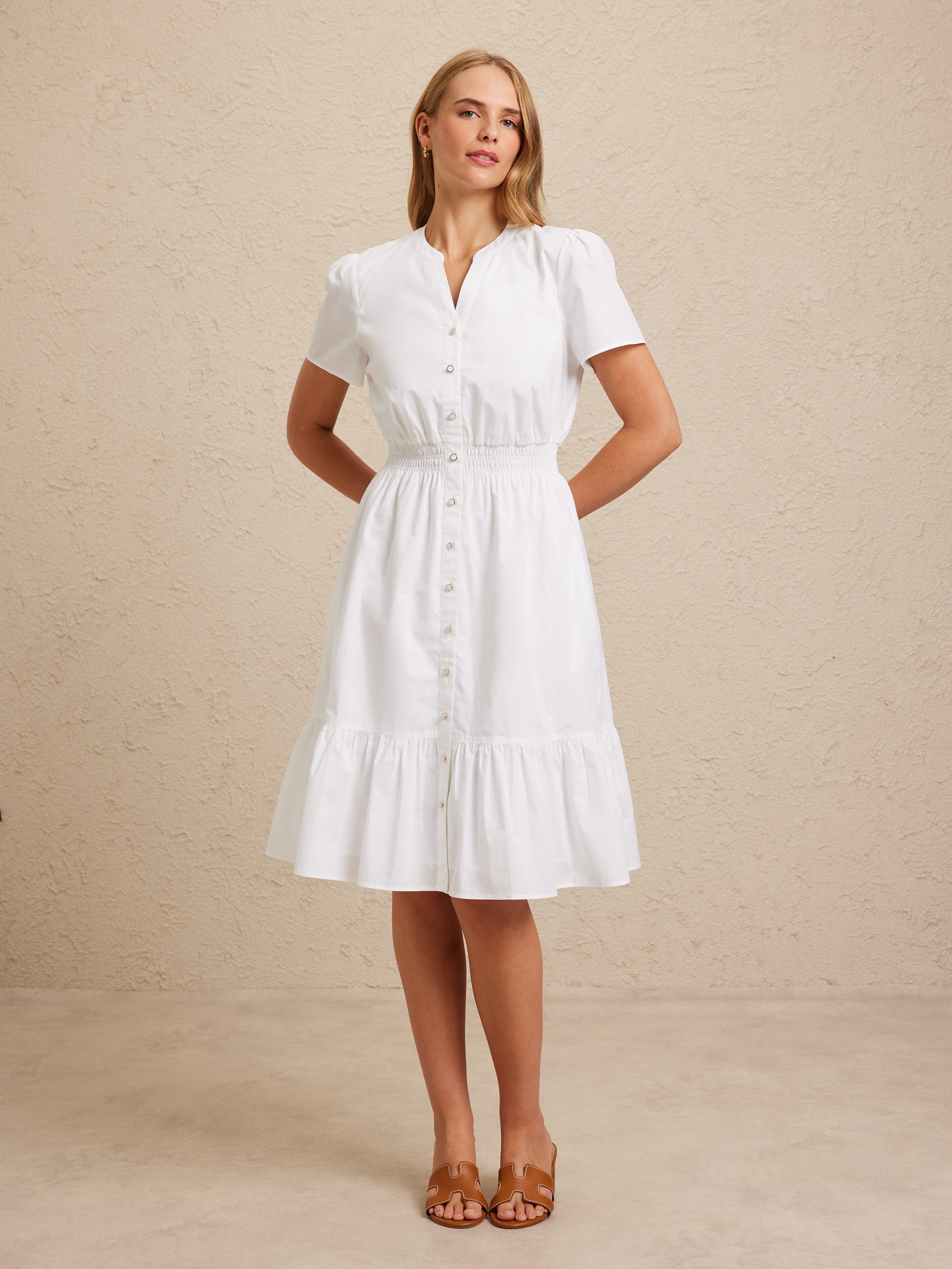 Kate Shirred Cotton Poplin Dress Bright White - JacquiE Online