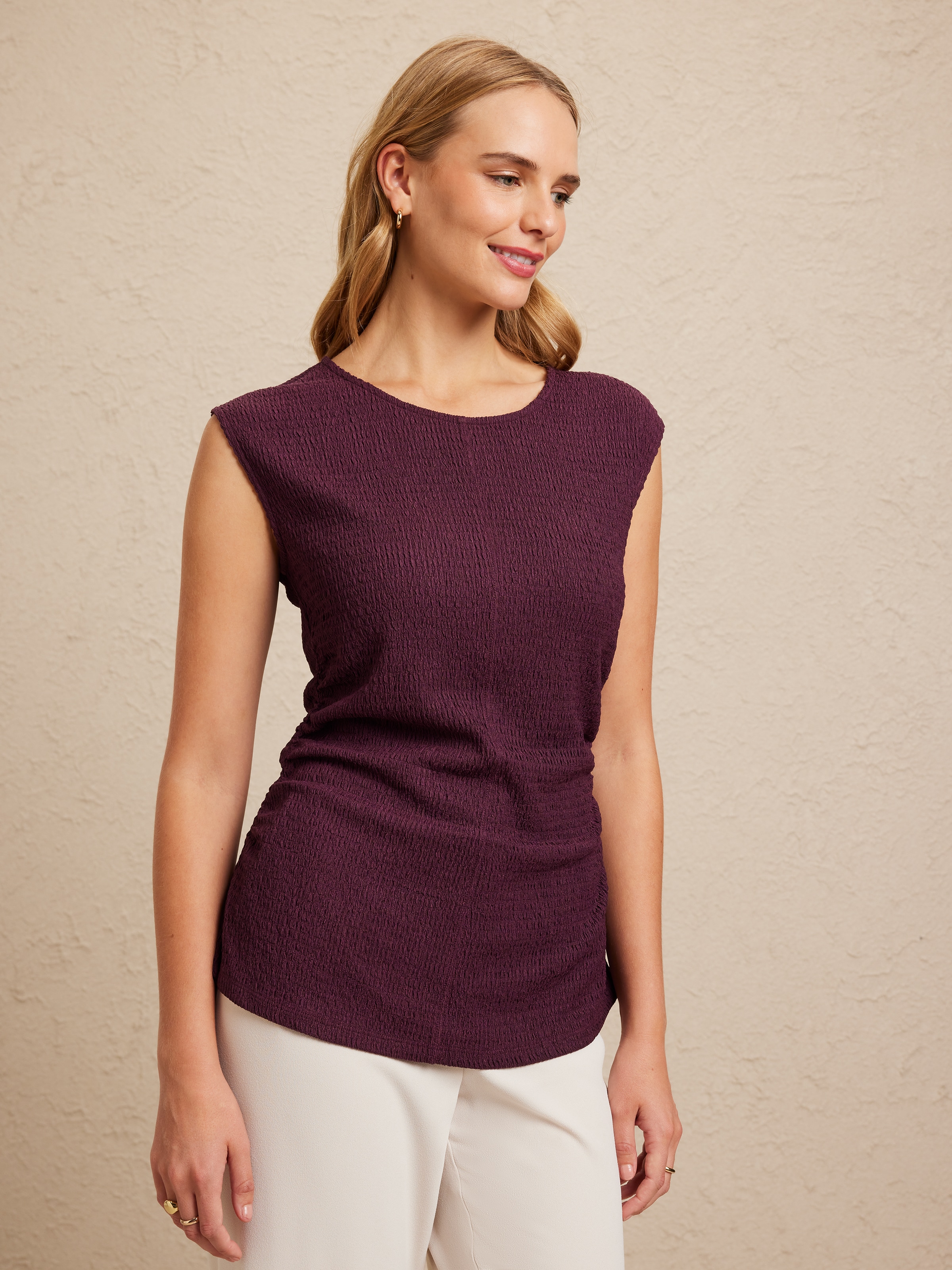 Cecilia Ripple Jersey Top Grape Wine - JacquiE Online